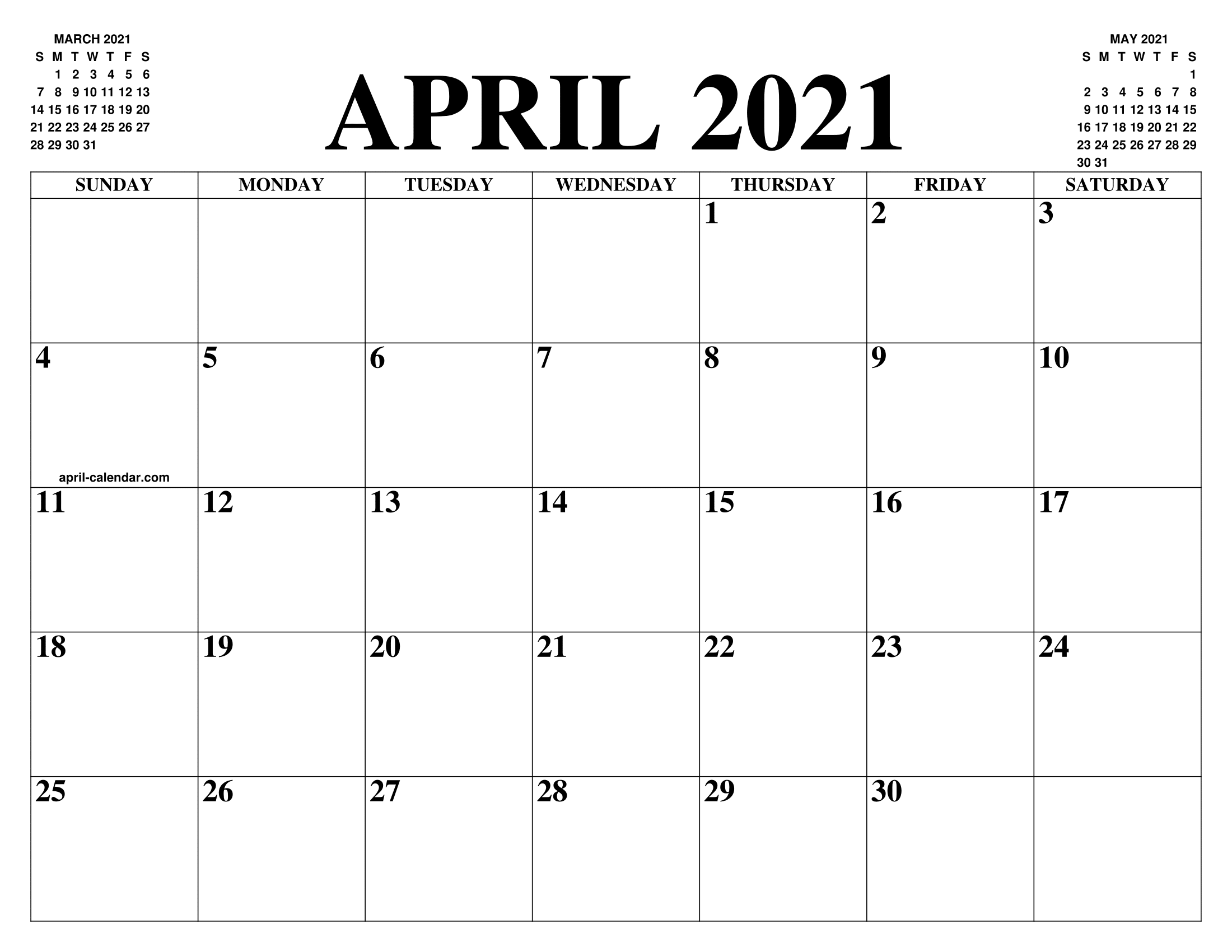 APRIL 2021 CALENDAR OF THE MONTH: FREE PRINTABLE APRIL CALENDAR OF THE ...